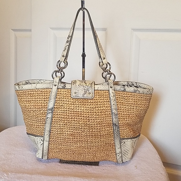 Coach | Bags | Hampton Python Straw Tote | Poshmark